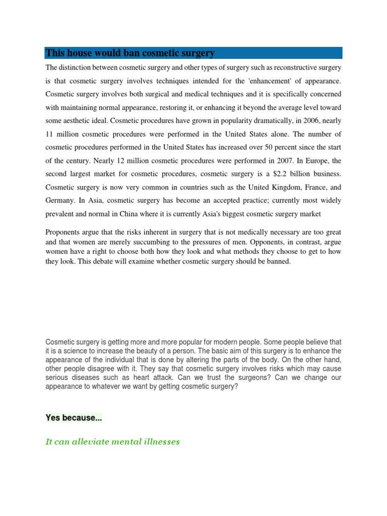 Ban on Cosmetic Surgery Debate | PDF | Plastic Surgery | Surgery