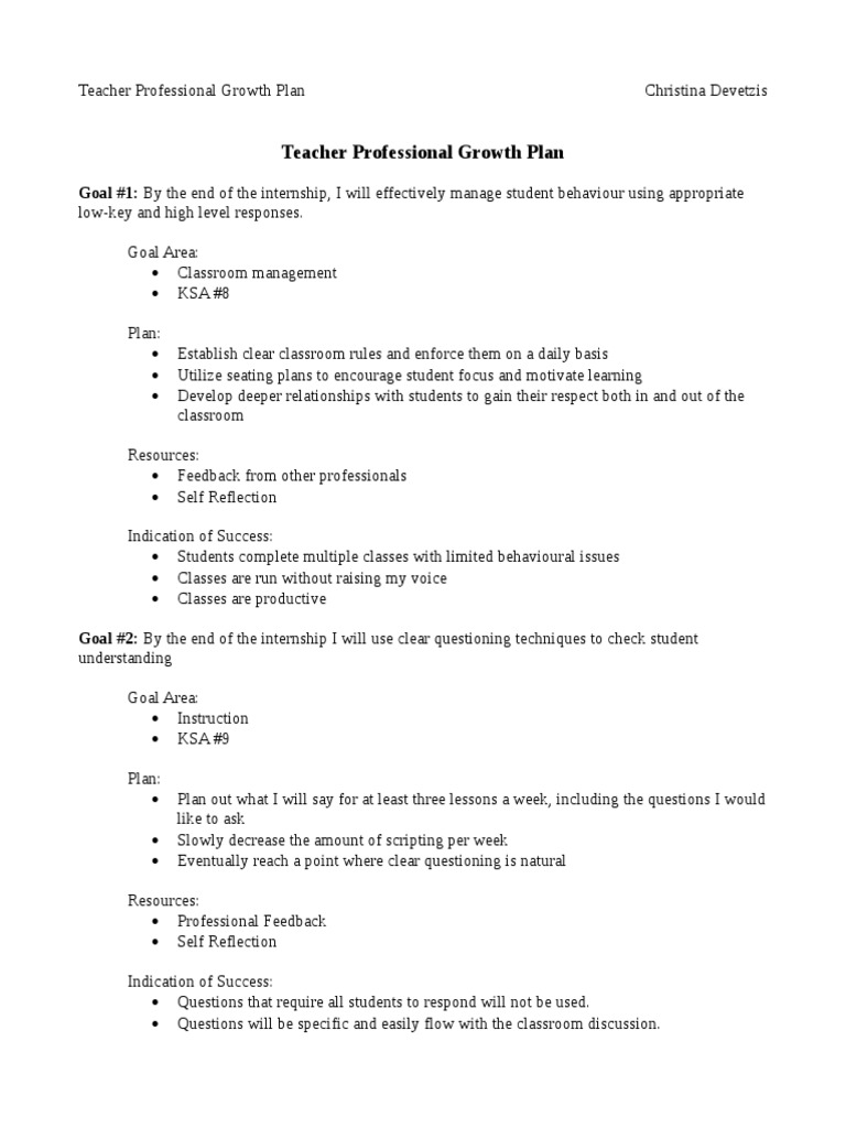 Teacher Professional Growth Plan | PDF