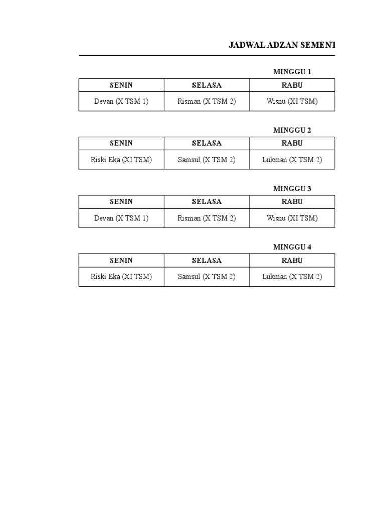 Jadwal Adzan Sementara | PDF