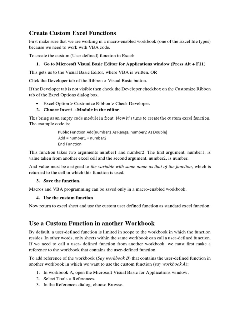 Custom Function in Excel PDF | PDF | Visual Basic For Applications ...