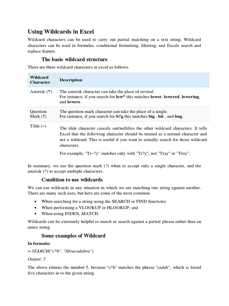 Using Wildcard And Regex In Ms Excel Pdf Pdf String Computer Science Areas Of Computer