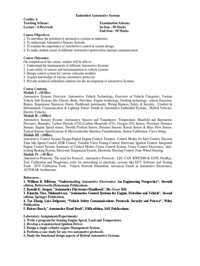 Automotive Embedded System Syllabus | PDF | Matlab | Matrix (Mathematics)