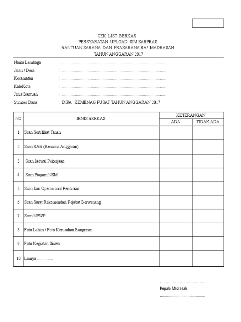 Ceklis Persyaratan SIM Sarpras | PDF