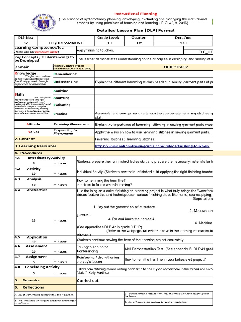 Tle 10 DLP 32 | PDF | Sewing | Learning