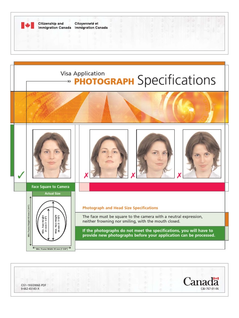 Canada Visa Photo Specifications 2023 | PDF | Face | Photograph
