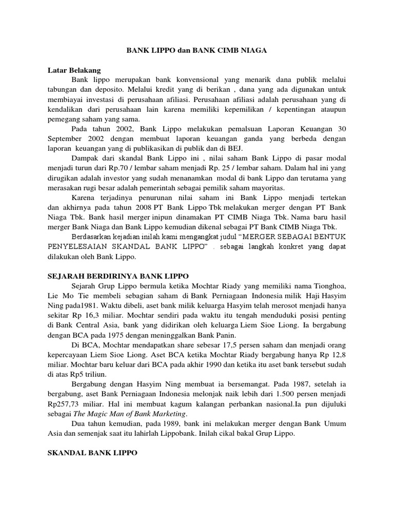 Merger Bank Lippo Dan Bank Cimb Niaga | PDF