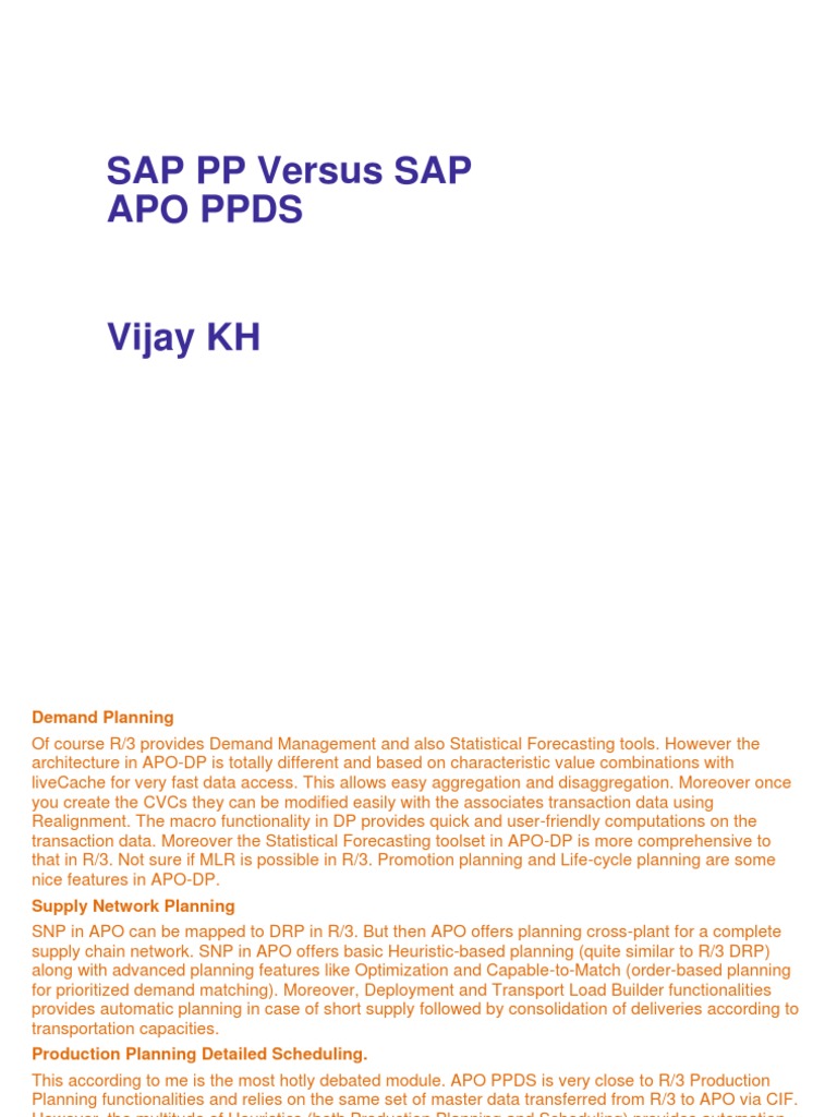Apo Ppds Vs PP Overview | PDF | Scheduling (Production Processes ...