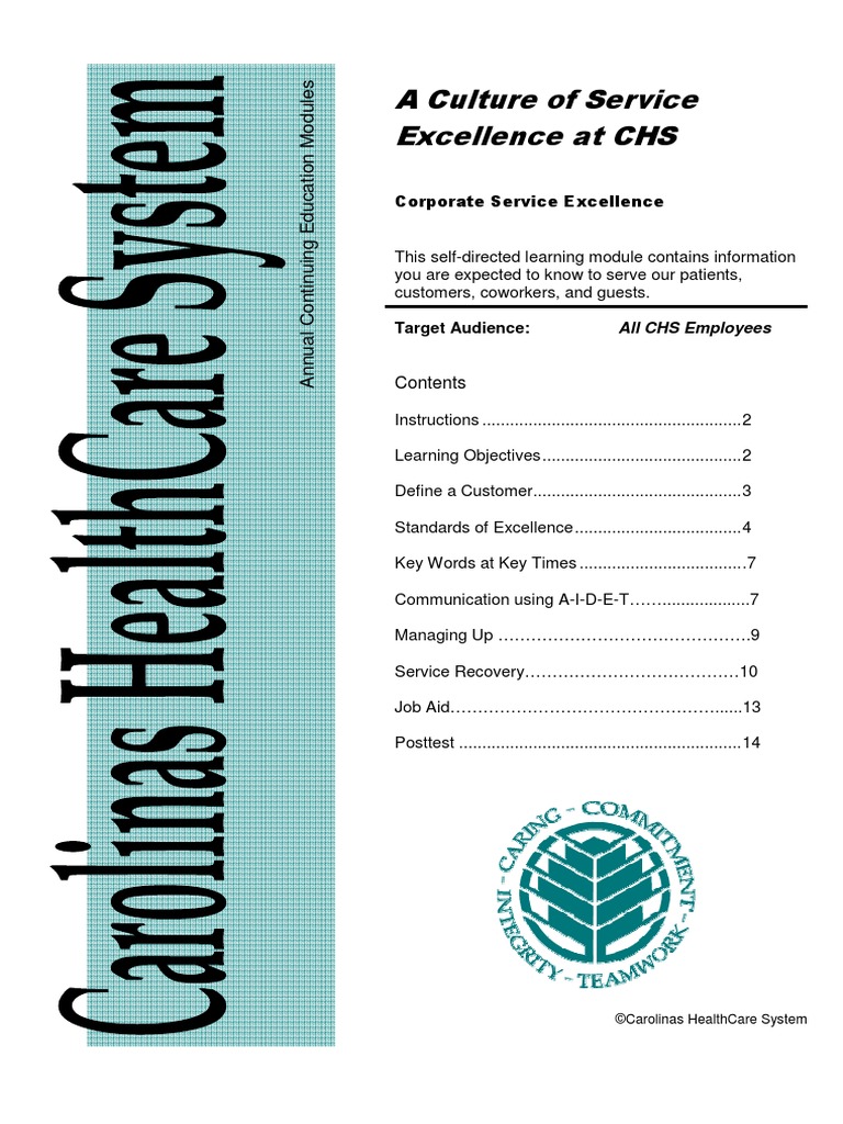 A Culture of Service Excellence - MODULE | PDF | Patient | Health System