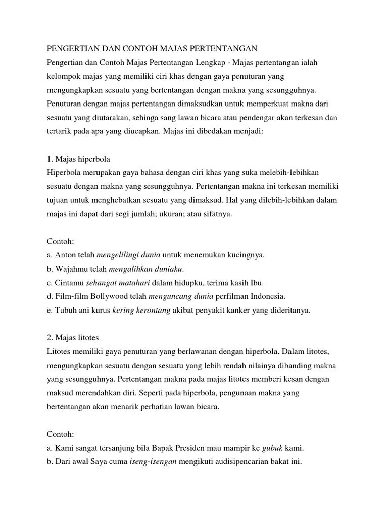 Pengertian Dan Contoh Majas Pertentangan | PDF