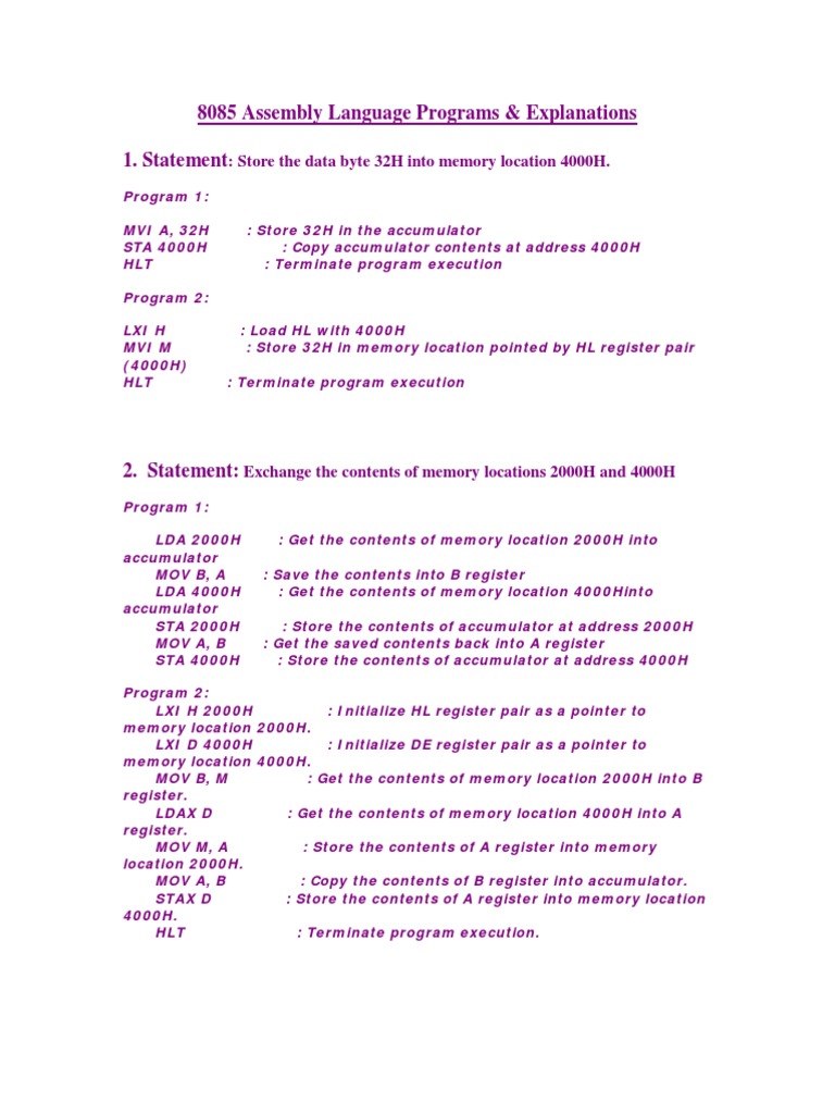 8085 Assembly Language Programs Explanations 1 Pdf Pdf Pointer Computer Programming