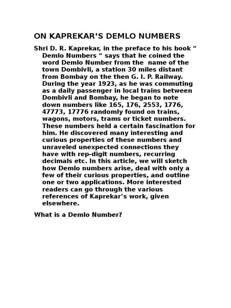 Kaprekar's Demlo Numbers | PDF | Number Theory | Elementary Mathematics