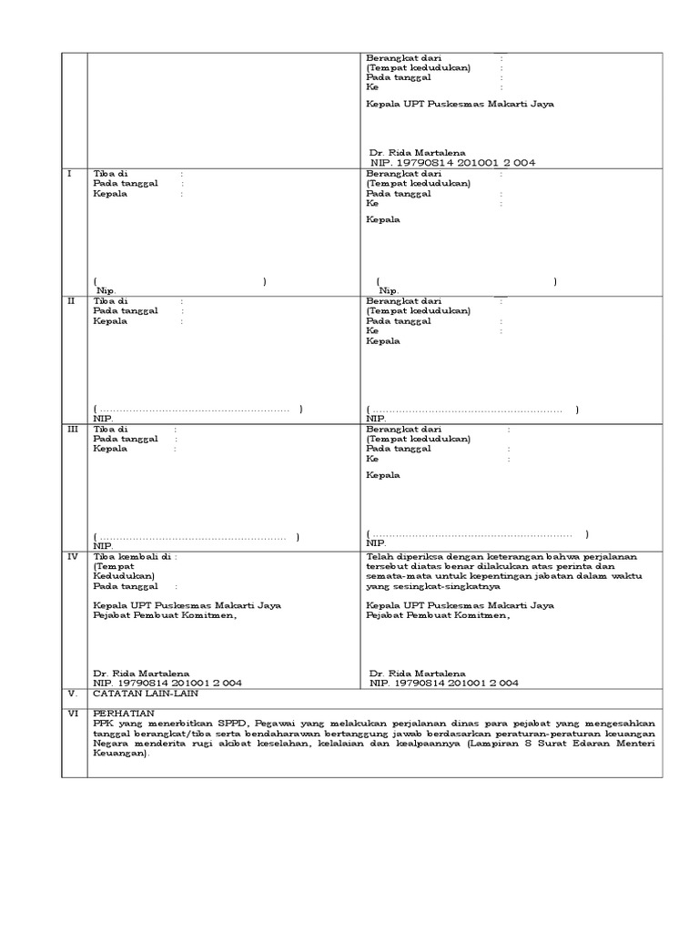 Contoh SPPD Depan Dan Belakng BOK | PDF