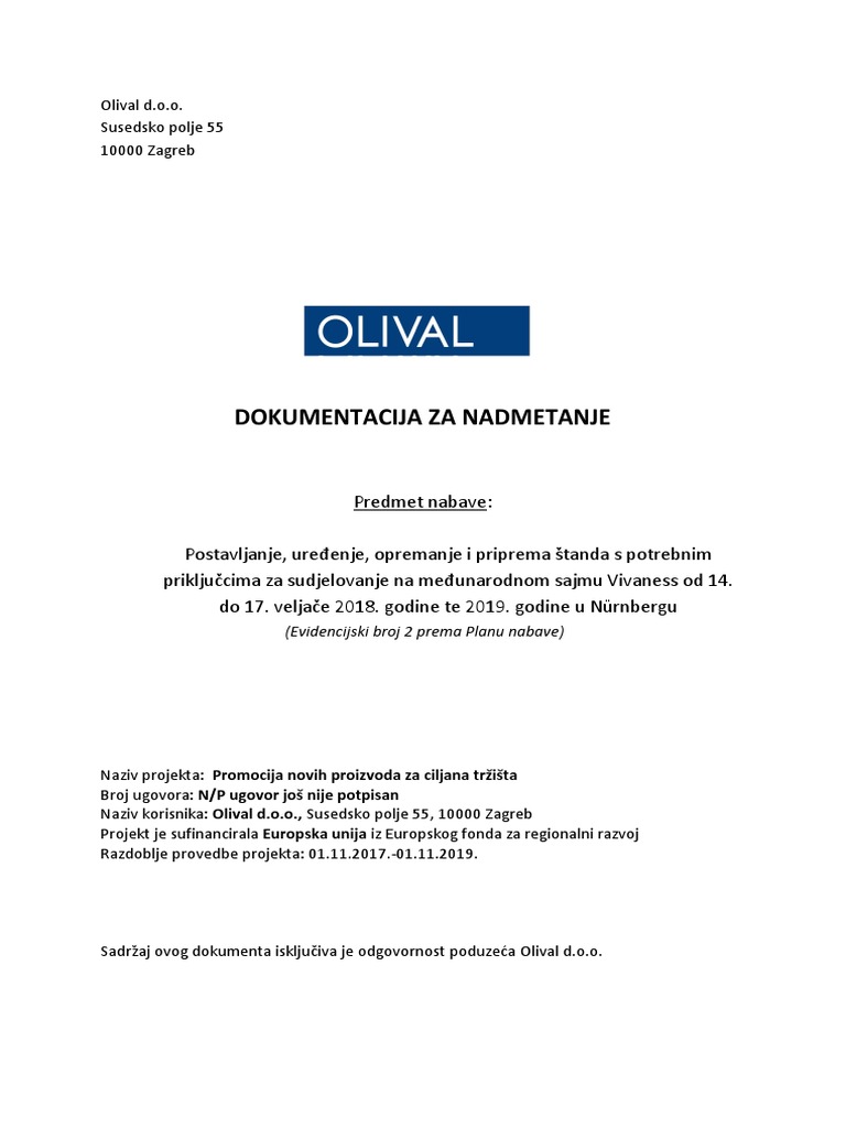 Dokumentacija Za Nadmetanje Olival | PDF