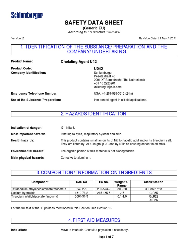 U42 Schlumberger Msds | PDF | Firefighting | Chemistry