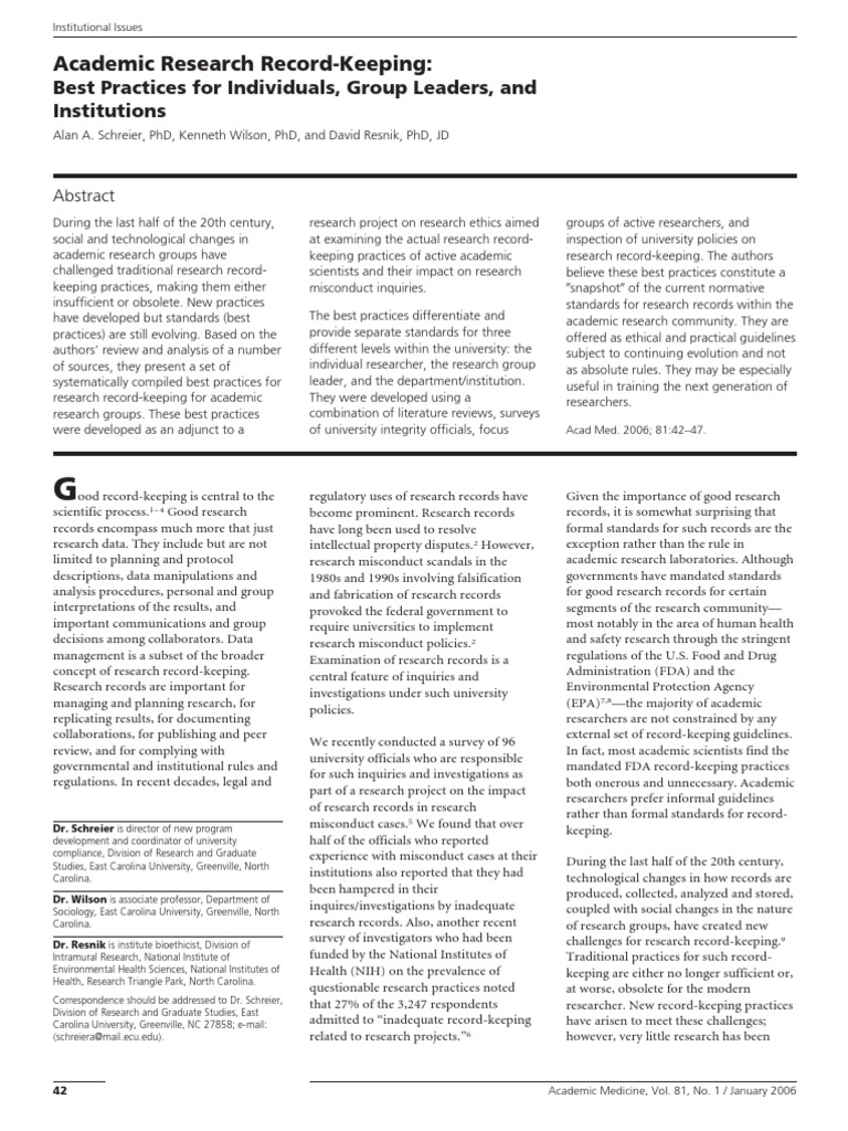 Academic Research Record Keeping Best Practices.10 | PDF | Food And ...