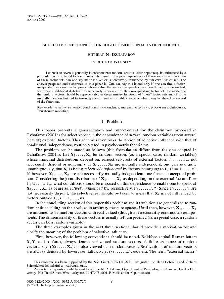Psychometrika VOL NO March | PDF | Causality | Correlation And Dependence
