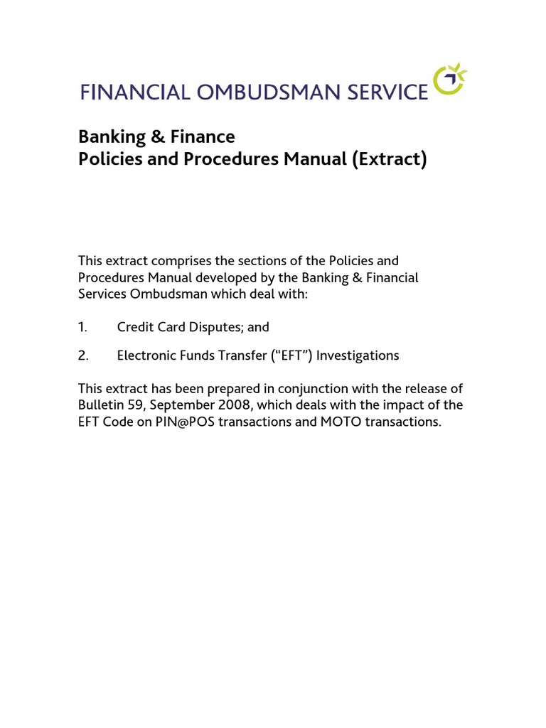 Banking & Finance Policies and Procedures Manual (Extract) | PDF ...
