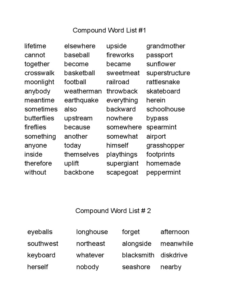 Compound Word List | PDF | Transport | Nature