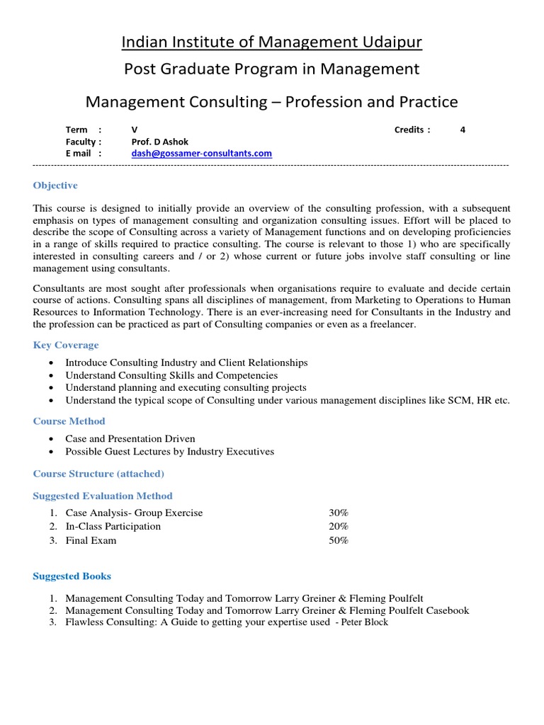 Management Consulting - Course Outline | PDF | Consultant | Profession