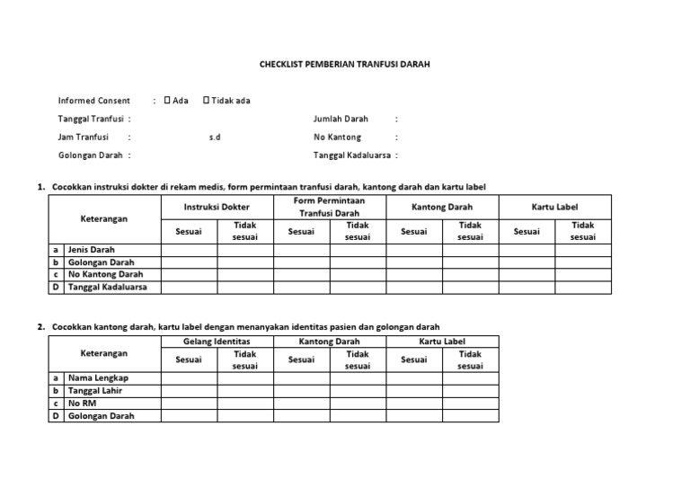 Checklist Transfusi Darah | PDF