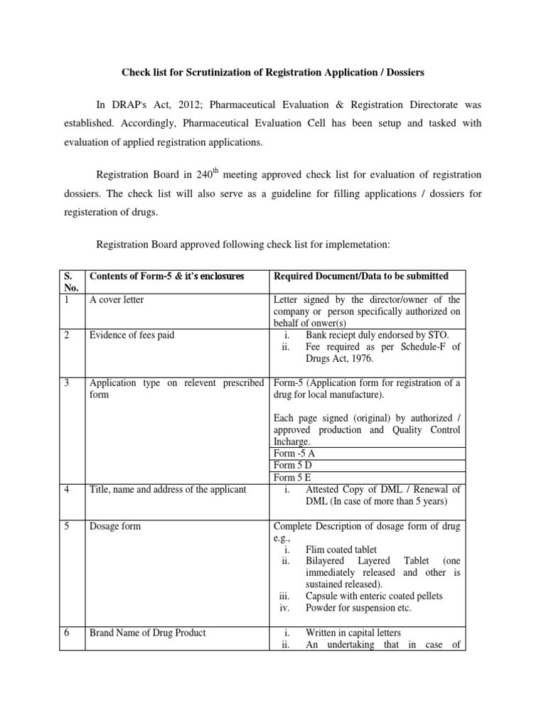 Check List For Scrutinization of Registration Application Dossiers ...