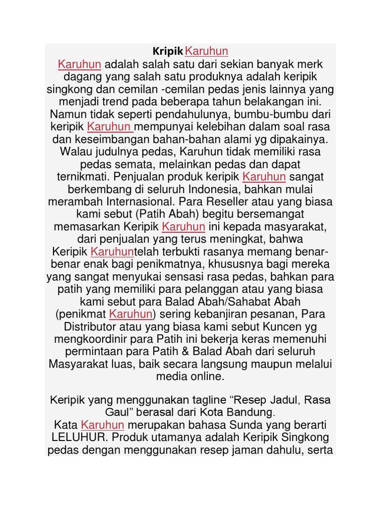 Keripik Karuhun: Rasa Pedas Beragam | PDF | Memasak, Makanan, & Anggur