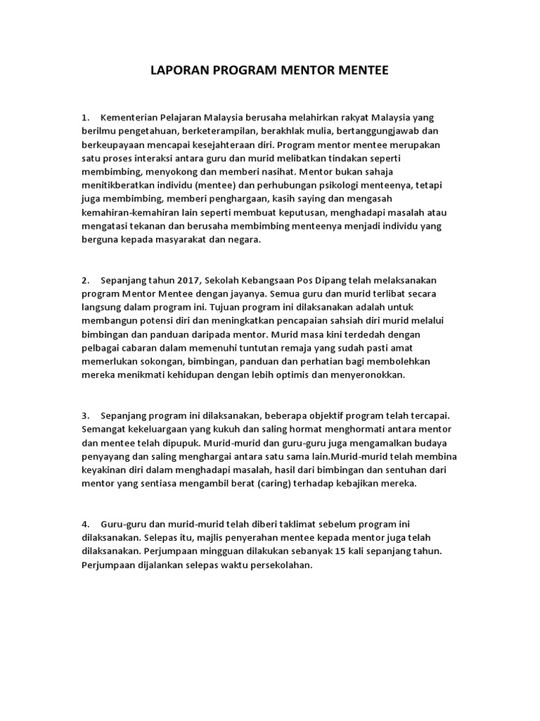 Laporan Program Mentor Mentee | PDF