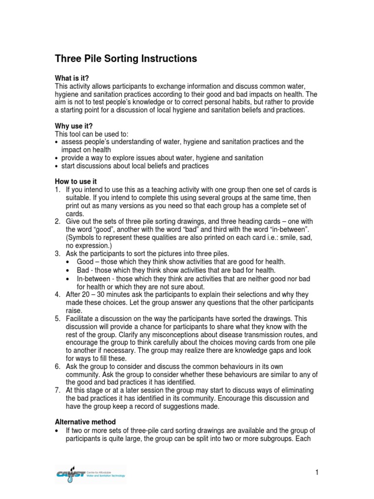 Three Pile Sorting Instructions | PDF | Hygiene | Sanitation