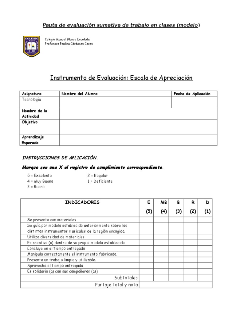 Pauta de Evaluación de Trabajo en Clase | PDF