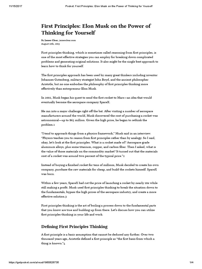 Pocket - First Principles - Elon Musk On The Power of Thinking For ...