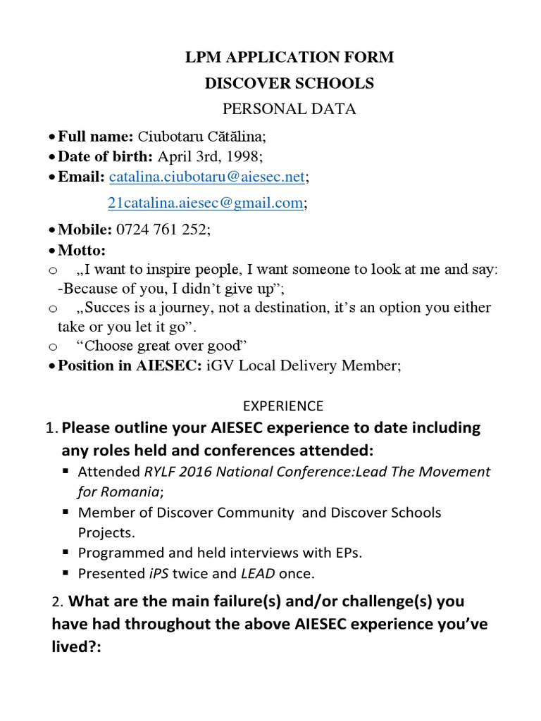 LPM Application Form | PDF | Leadership | Goal