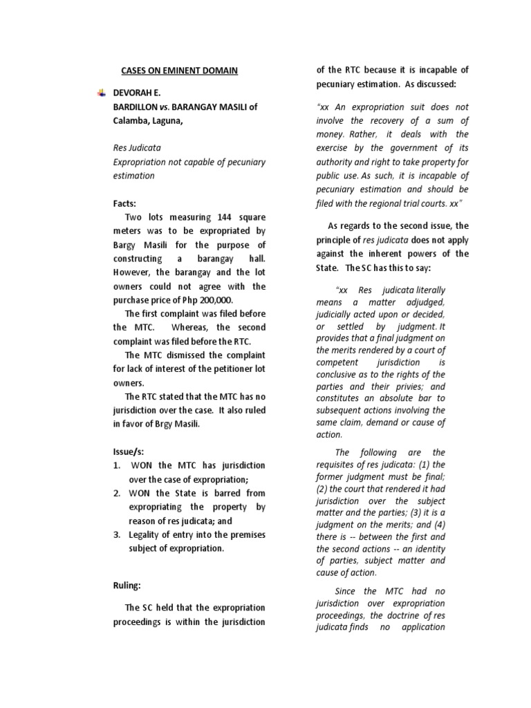 Cases On Eminent Domain | PDF | Eminent Domain | Easement