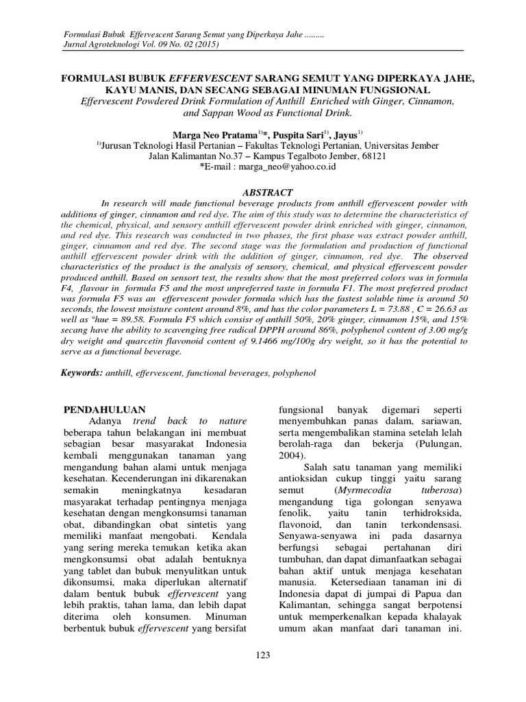 Effervescent Powdered Drink Formulation of Anthill Enriched With Ginger ...
