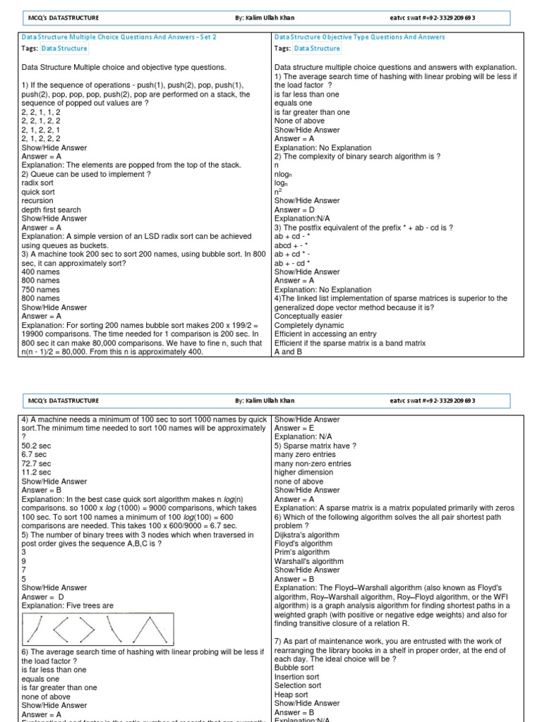 Data Structure Multiple Choice Questions And Answers Set 2 Data Structure Data Structure