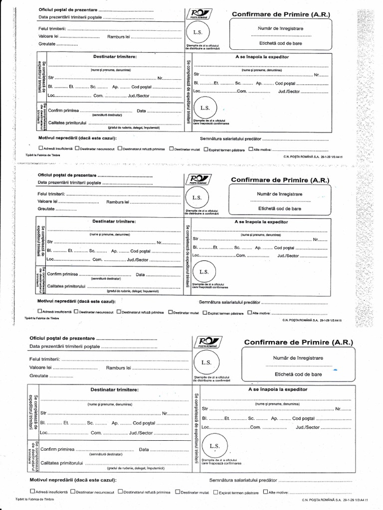 Confirmare de Primire model