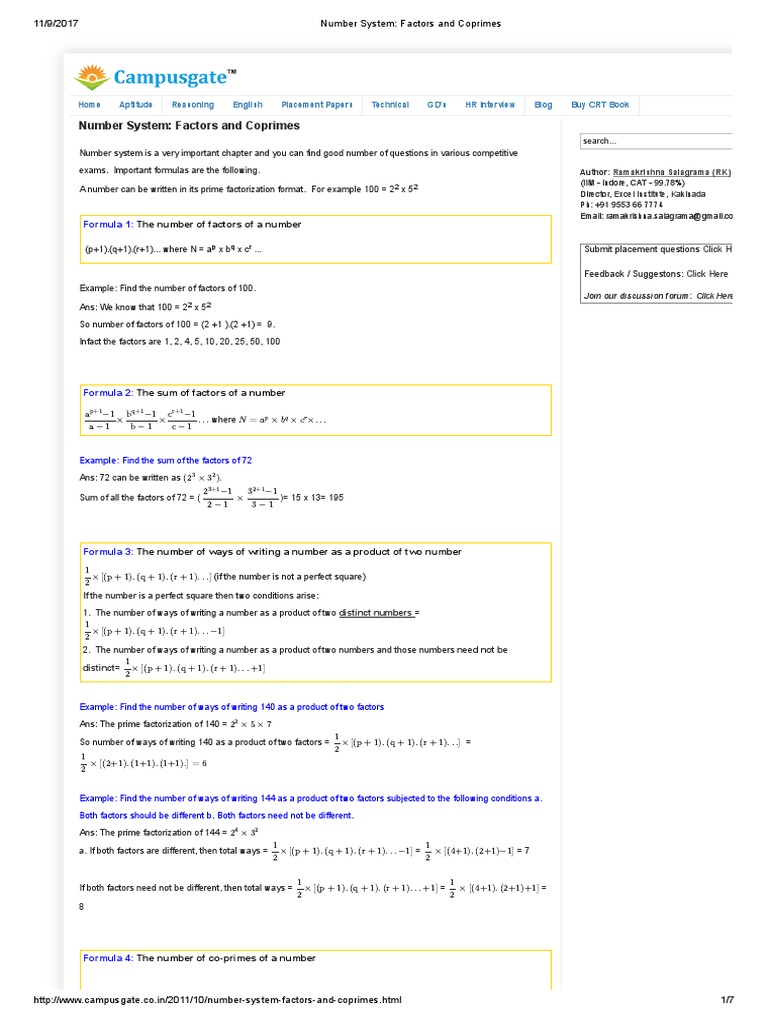 Number System - Factors and Coprimes | PDF | Number Theory | Numbers