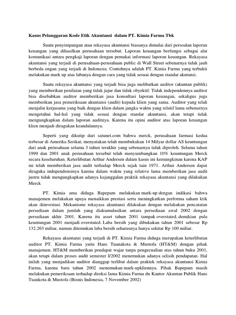 Kasus Pelanggaran Kode Etik Akuntansi Pt Kimia Farma Pdf