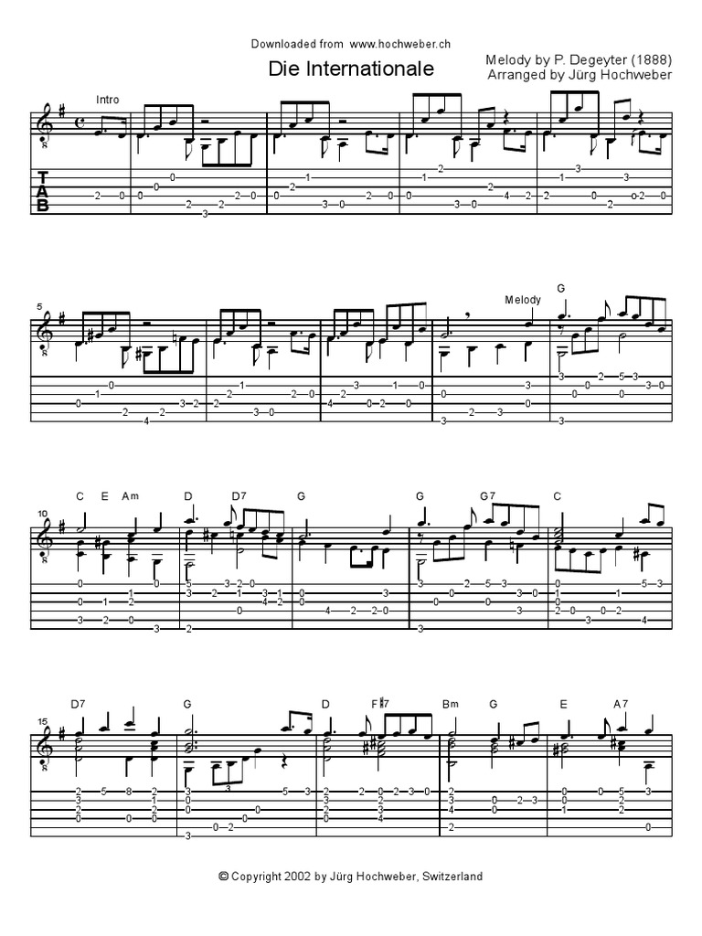 Die Internationale: Melody by P. Degeyter (1888) Arranged by Jürg ...