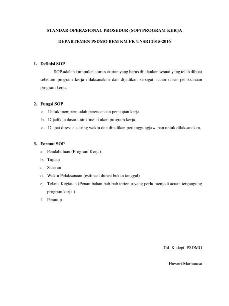 Format SOP Program Kerja | PDF