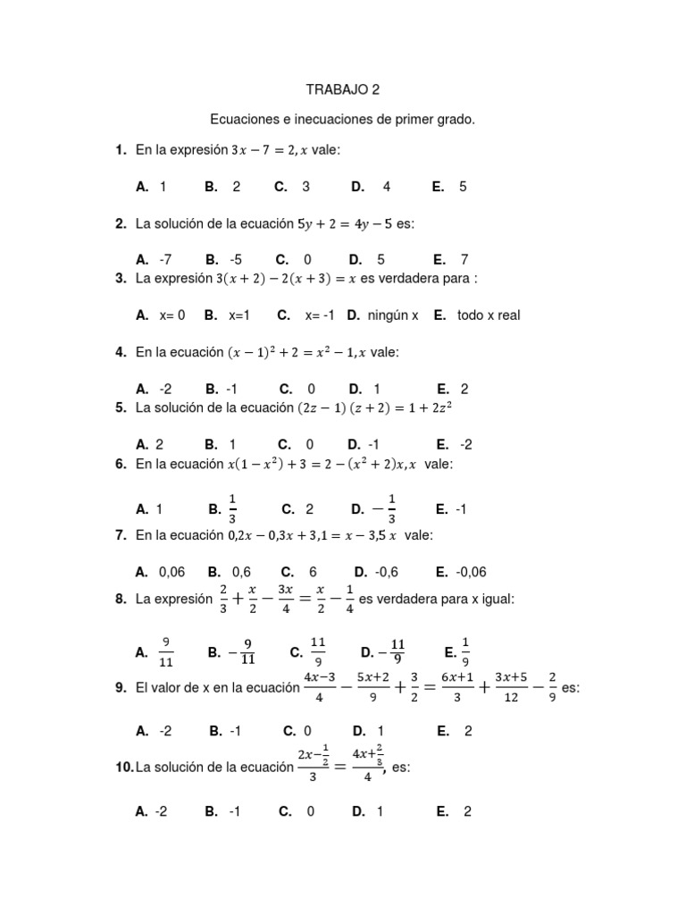 2 Ecuaciones e Inecuaciones de Primer Grado. | PDF | Ecuaciones | Objetos matemáticos