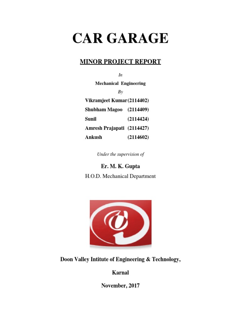 Car Garage: Minor Project Report | Download Free PDF | Business