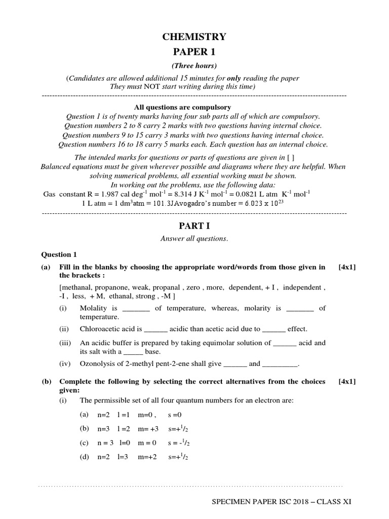 Chemistry Paper 1: All Questions Are Compulsory | PDF | Carbon ...