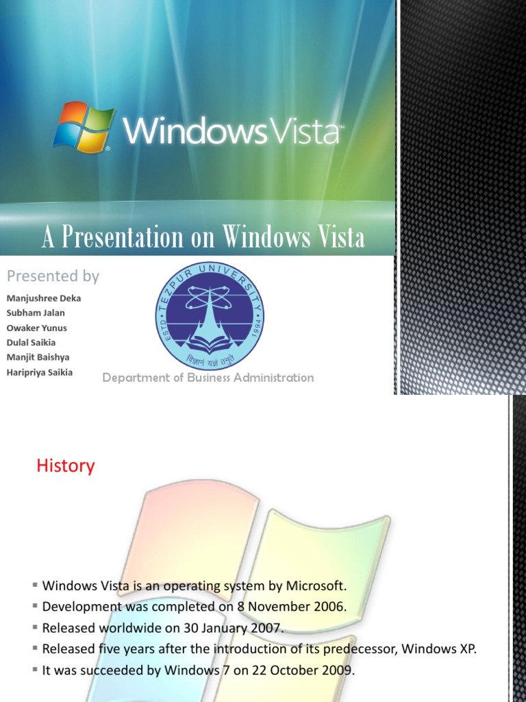A Presentation On Windows Vista | PDF | Windows Vista | Windows Xp
