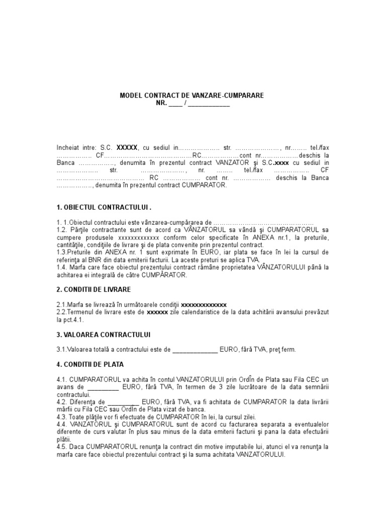 Model Contract de Vanzare-Cumparare Produse - Laurentiu Mihai | PDF