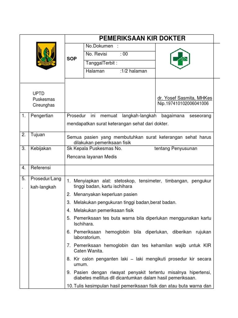 SOP Pemeriksaan Kir Dokter | PDF