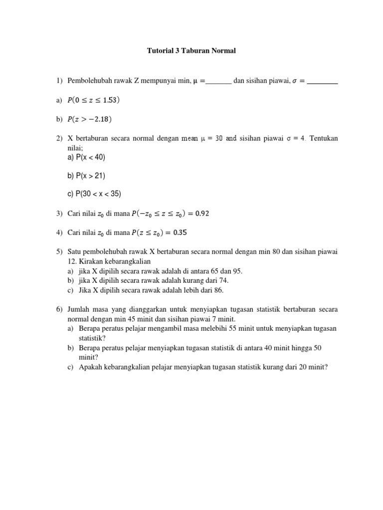 Tutorial 3 Taburan Normal | PDF | Metode & Bahan Ajar