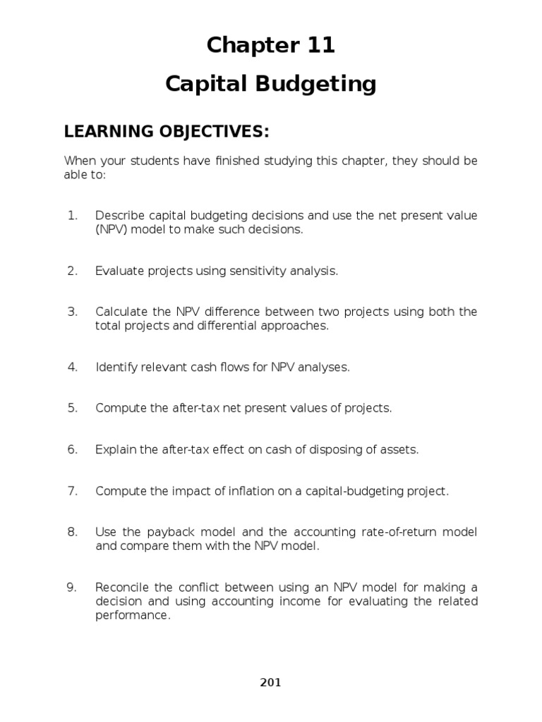 Capital Budgeting: Learning Objectives | PDF | Net Present Value ...