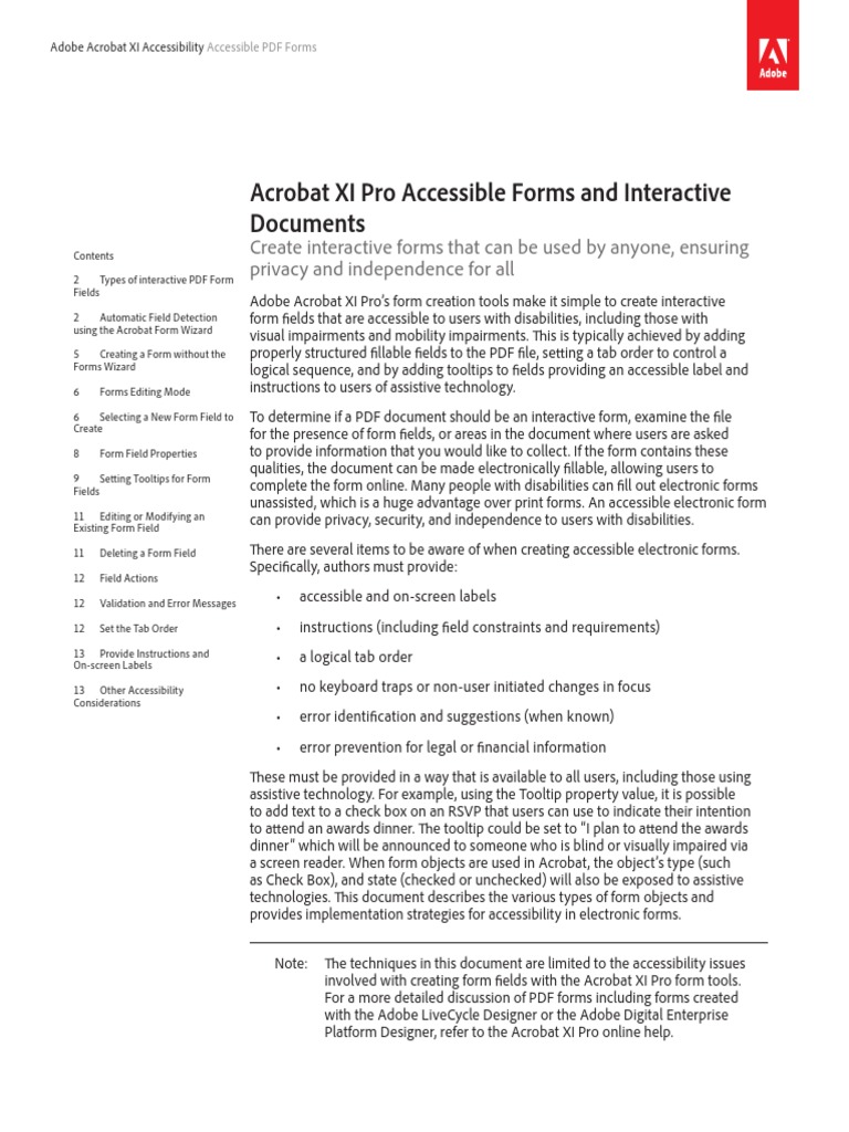 Acrobat Xi Accessible Forms | PDF | Tab (Gui) | Portable Document Format
