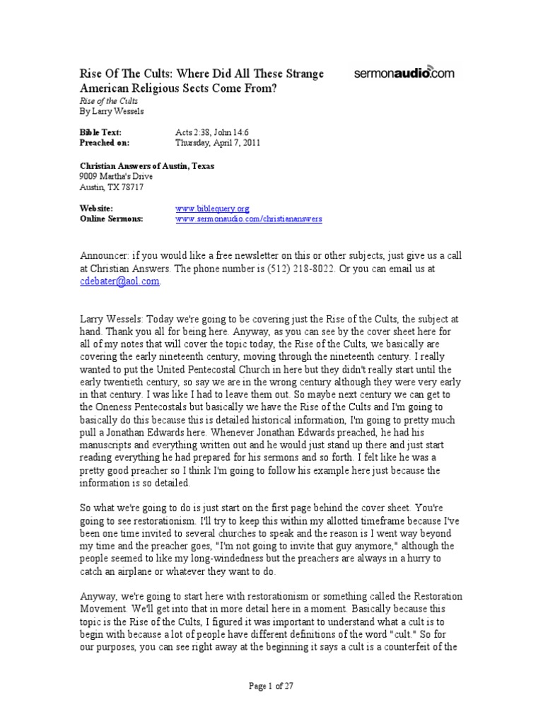 2011.04.07.X Rise of The Cults Where.. - Larry Wessels - 3917175372 ...