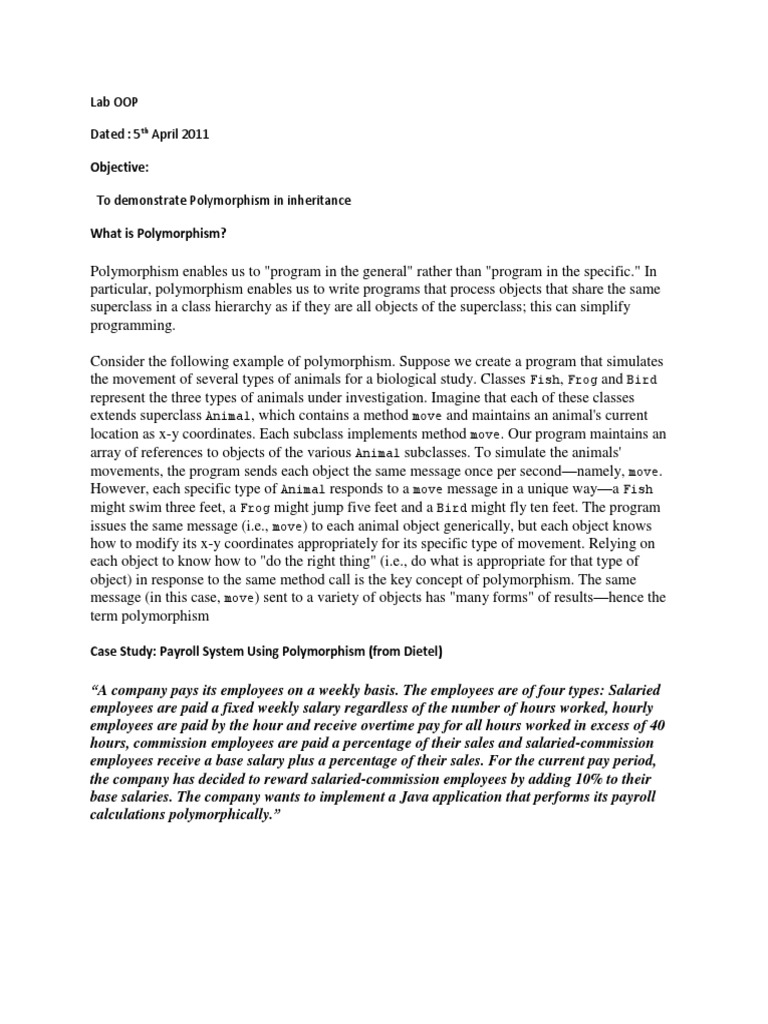 Lab Polymorphism Pdf Method Computer Programming Inheritance Object Oriented Programming